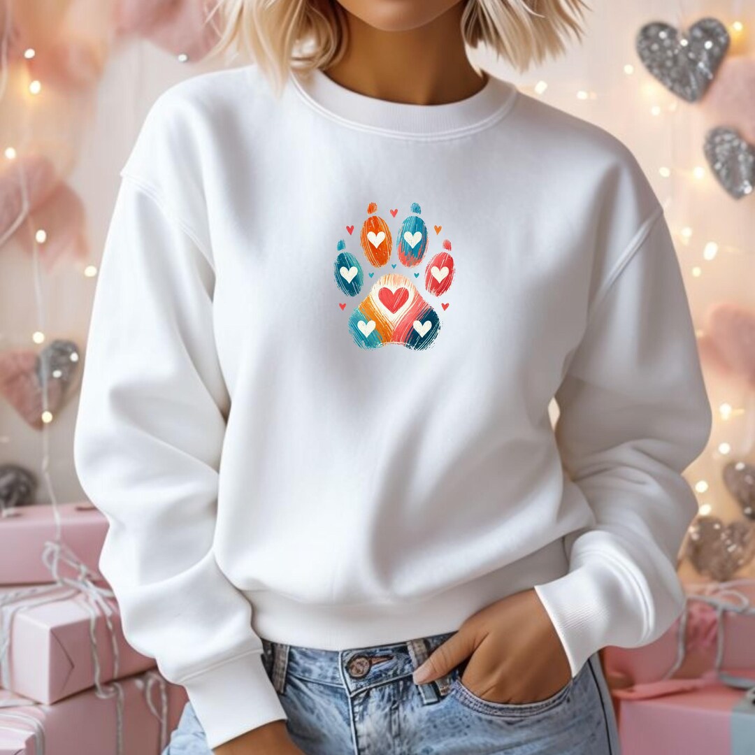 Digital Download Rainbow Dog Paw Print With Hearts | Valentine Pet Love ...