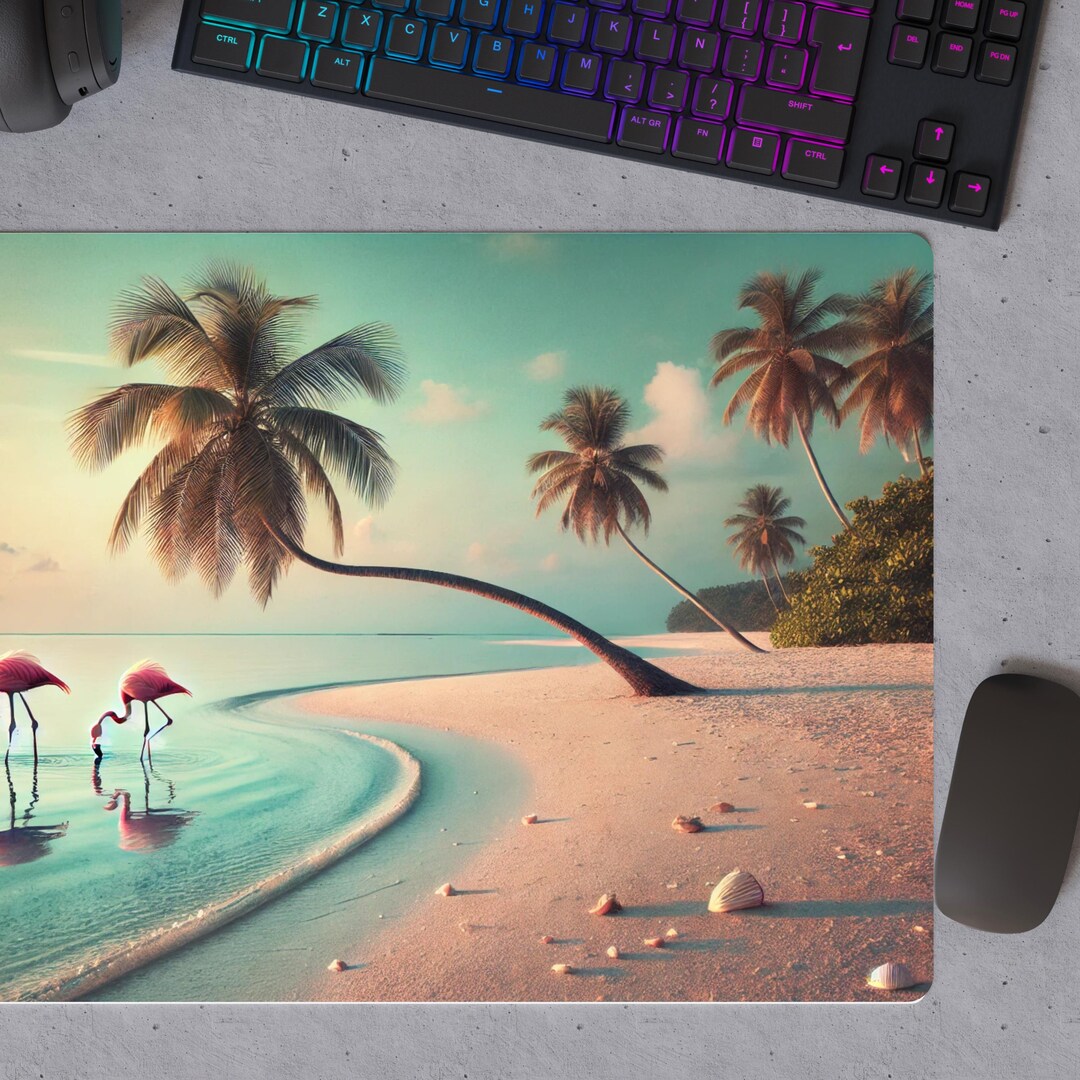 XL Mouse Pad, Tropical Beach Desk Mat, Flamingo Desk Pad, Summer Office ...