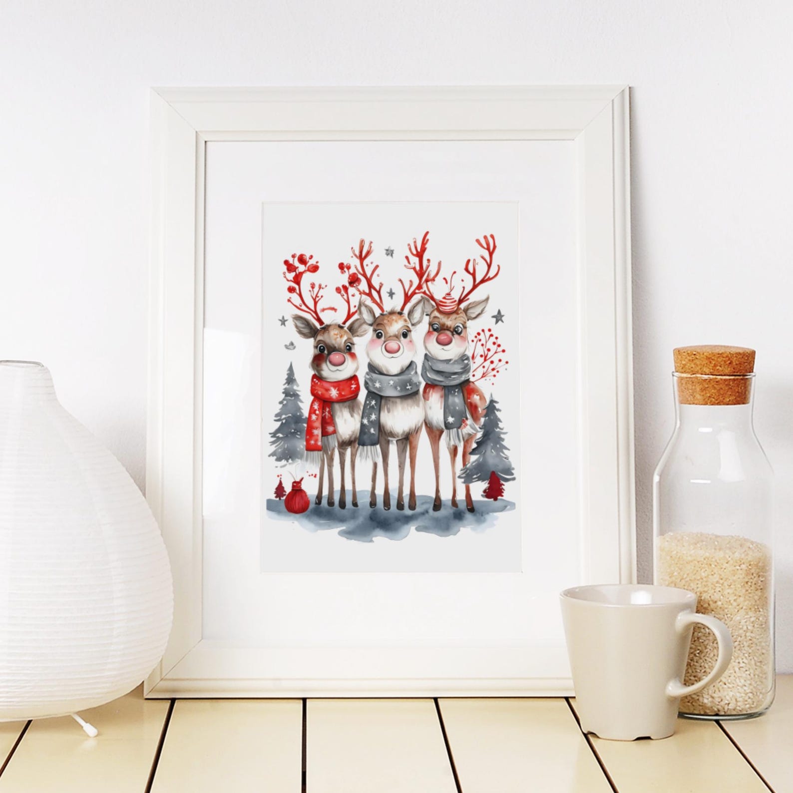 Christmas Reindeer Digital Download, Watercolor Winter Art Print ...