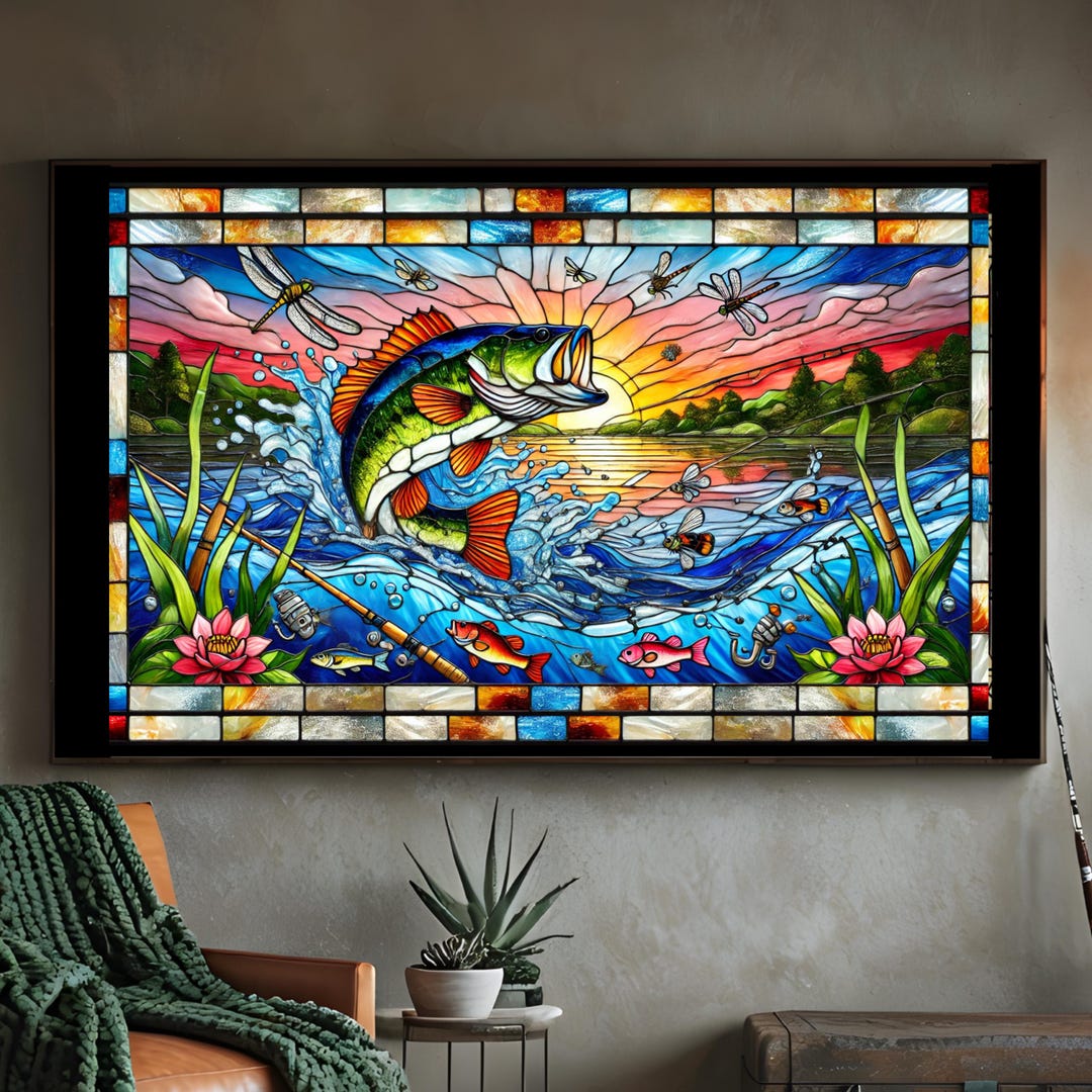 Largemouth Bass Stained Glass Digital Download - Fishing Art Print ...