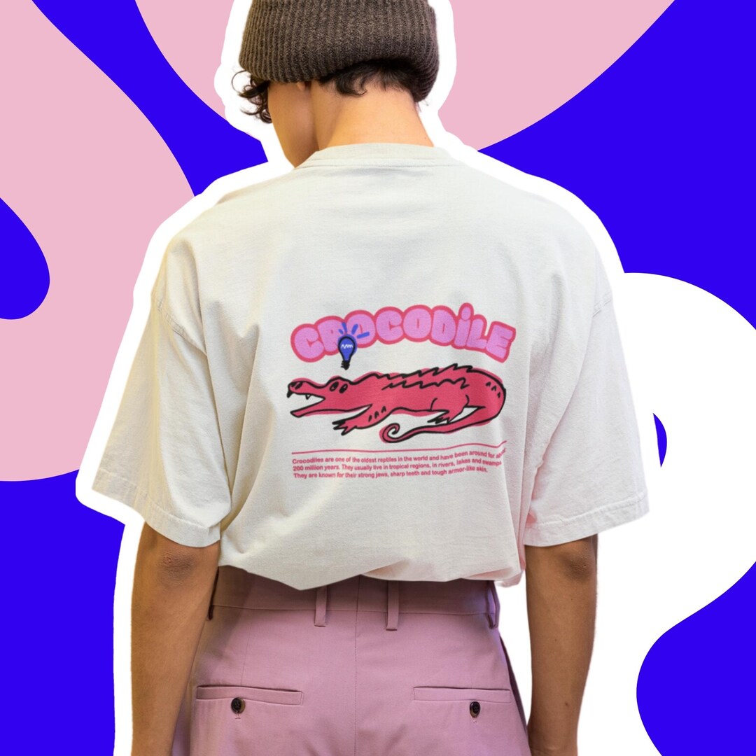 Crocodile Print T-shirt Retro Vintage Graphic Tee Soft Cotton Tee ...