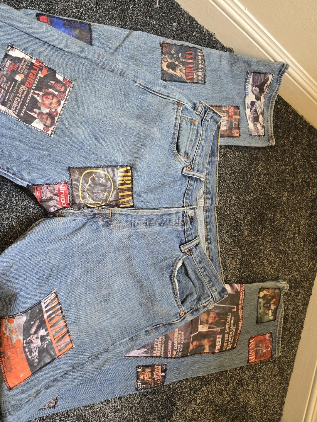 Custom Upcycled Levi's 501 W34 L36 Patch Jeans Grunge Nirvana Rock Art (c1) - Etsy