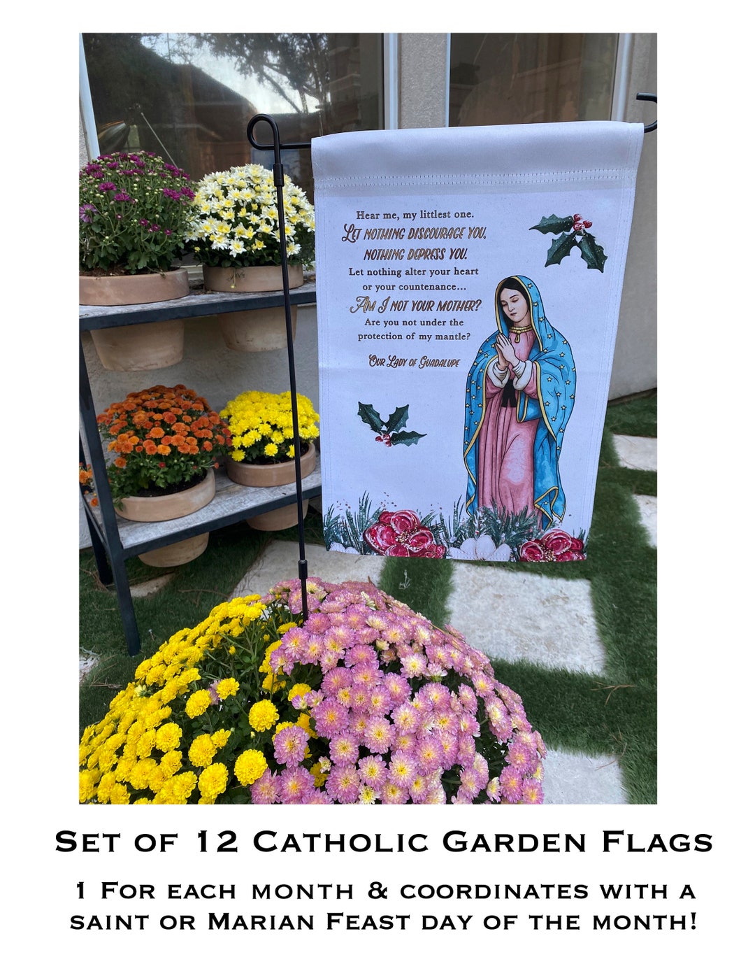 Set of 12 Catholic Garden Flags. Our Lady and Saint Themed Garden Flag ...
