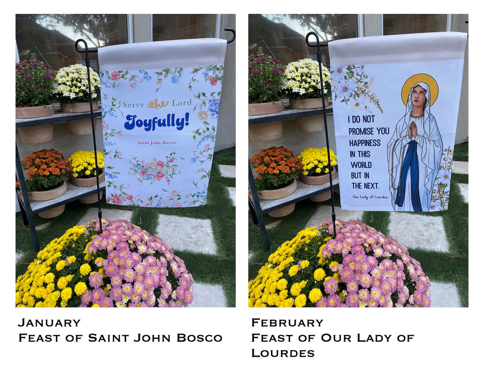 Set of 12 Catholic Garden Flags. Our Lady and Saint Themed Garden Flag ...