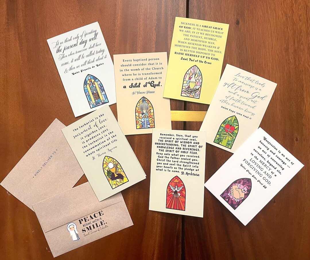 Set of 7, Seven Sacrament Folded Greeting Cards. Catholic Gift ...
