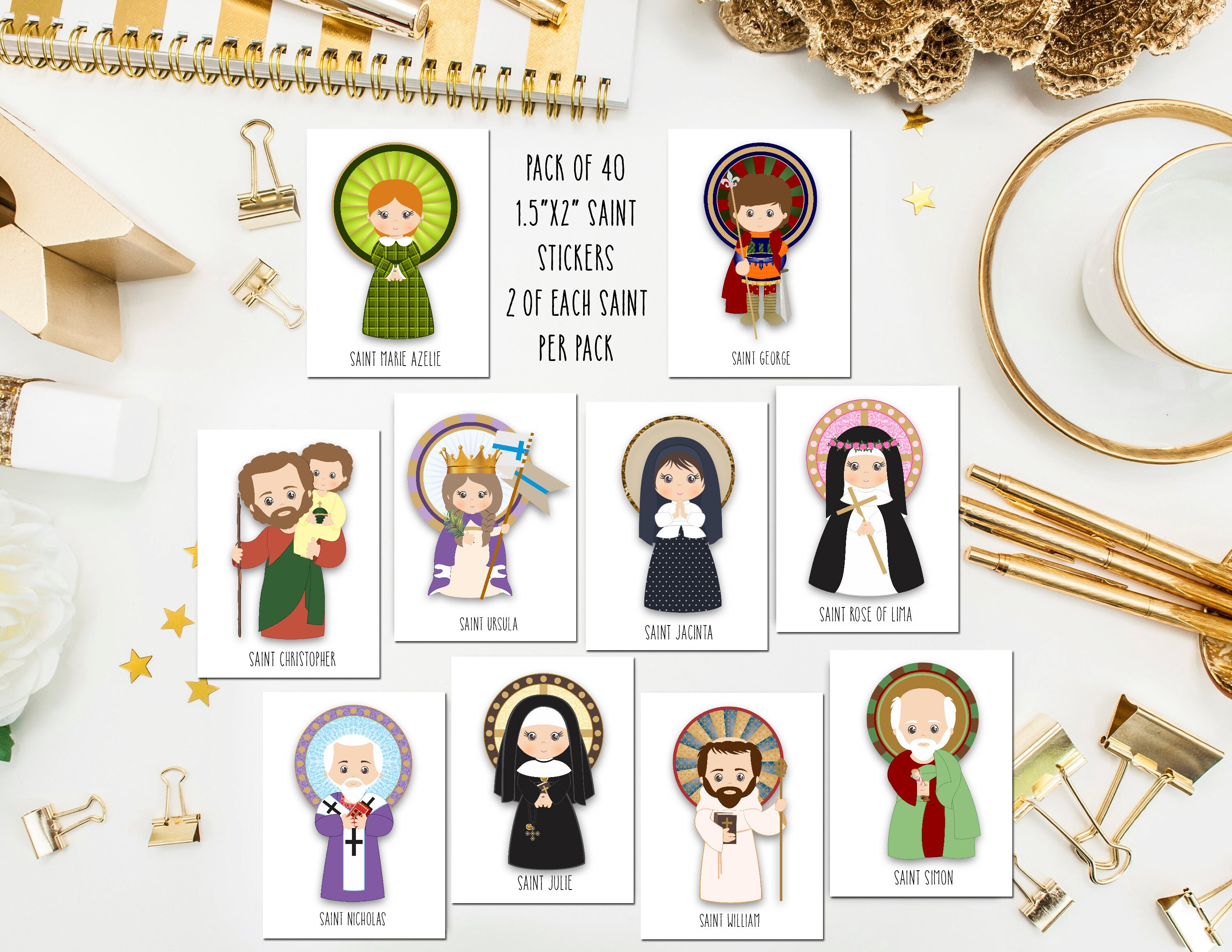 Set of 40 Saint Stickers SET 2. Kids Saint Stickers. First | Etsy