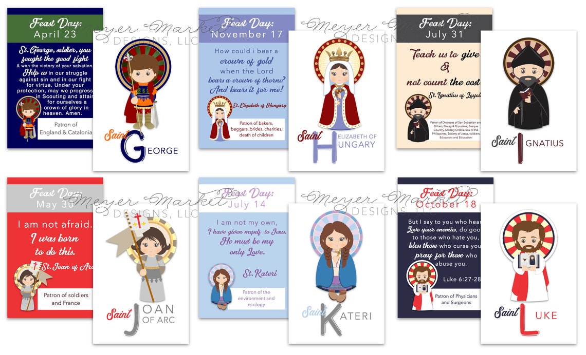 A to Z Saint Cards. Set of 26 A to Z Kids Saint Cards. First Communion ...