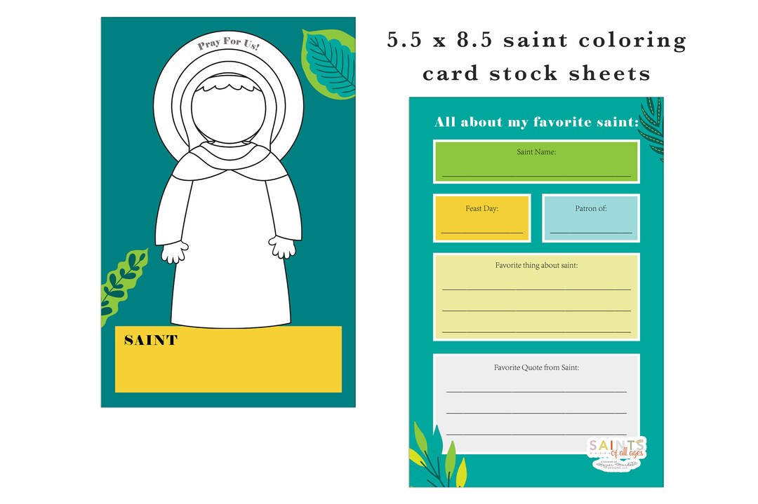 All About My Favorite Saint Coloring Postcards. Saint Postcard Set ...