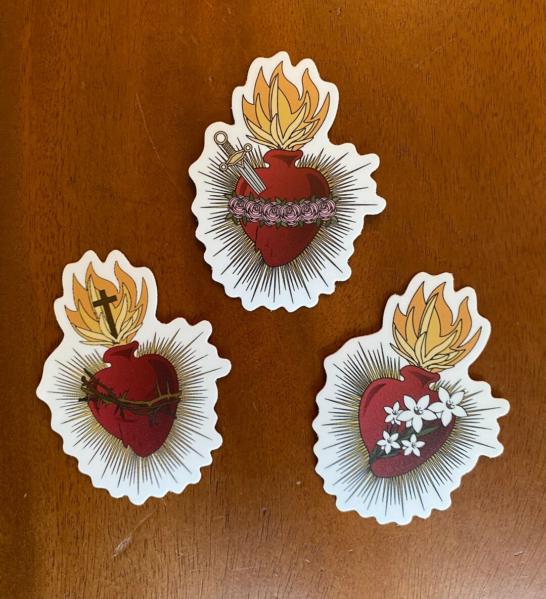 Set of 3 -2.5” Vinyl Waterproof Sacred Heart of Jesus, Mary & Joseph ...