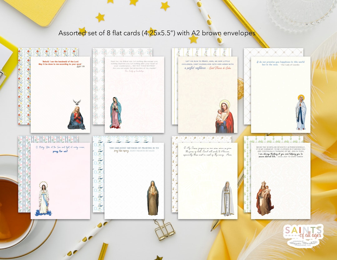 Set of 8 Assorted Marian Note Cards and Envelopes. Mary Notecard Set ...