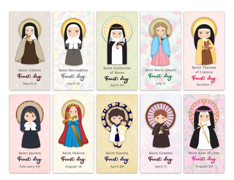 Set of 50 - 2x4" Saint Stickers With Feast Day. Kids Saint Stickers ...
