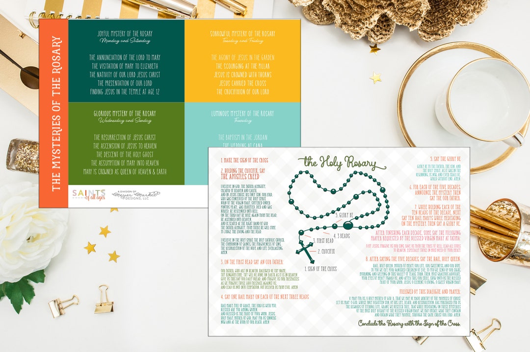 Mysteries of the Rosary Learning Card With Prayers. First Communion ...