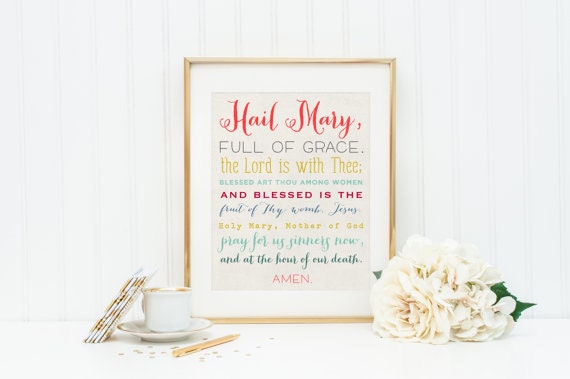 Ave Mary Print. 8 x 10 Hail Mary Print. 8x10 Mate a 11 x 14. | Etsy