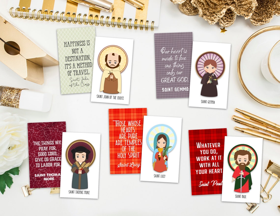 Set of 15 Saint Cards With Quotes. Kid Saint Keychain Set. - Etsy