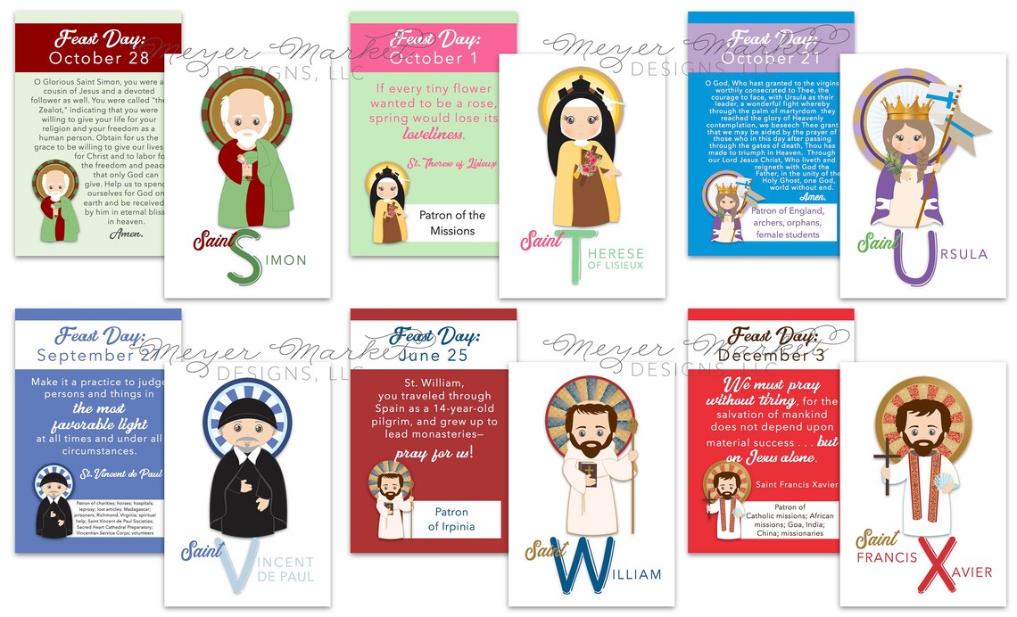 A to Z Saint Cards. Set of 26 A to Z Kids Saint Cards. First Communion ...