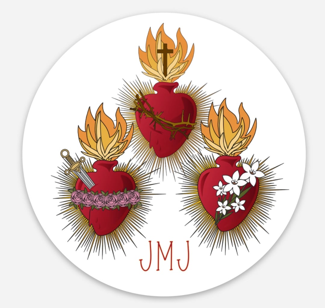 3" Vinyl Waterproof Sacred Heart of Jesus, Mary and Joseph Stickers ...