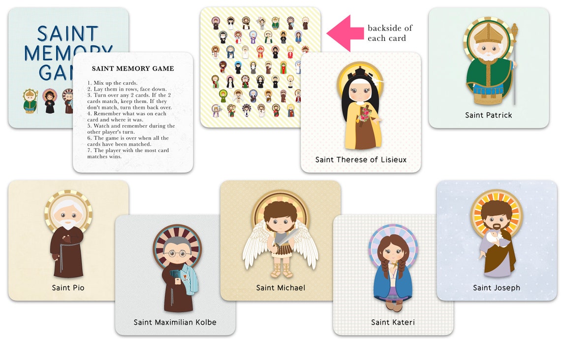 Saint Memory Game Card Set. Set of 20 Saint Memory Cards. - Etsy