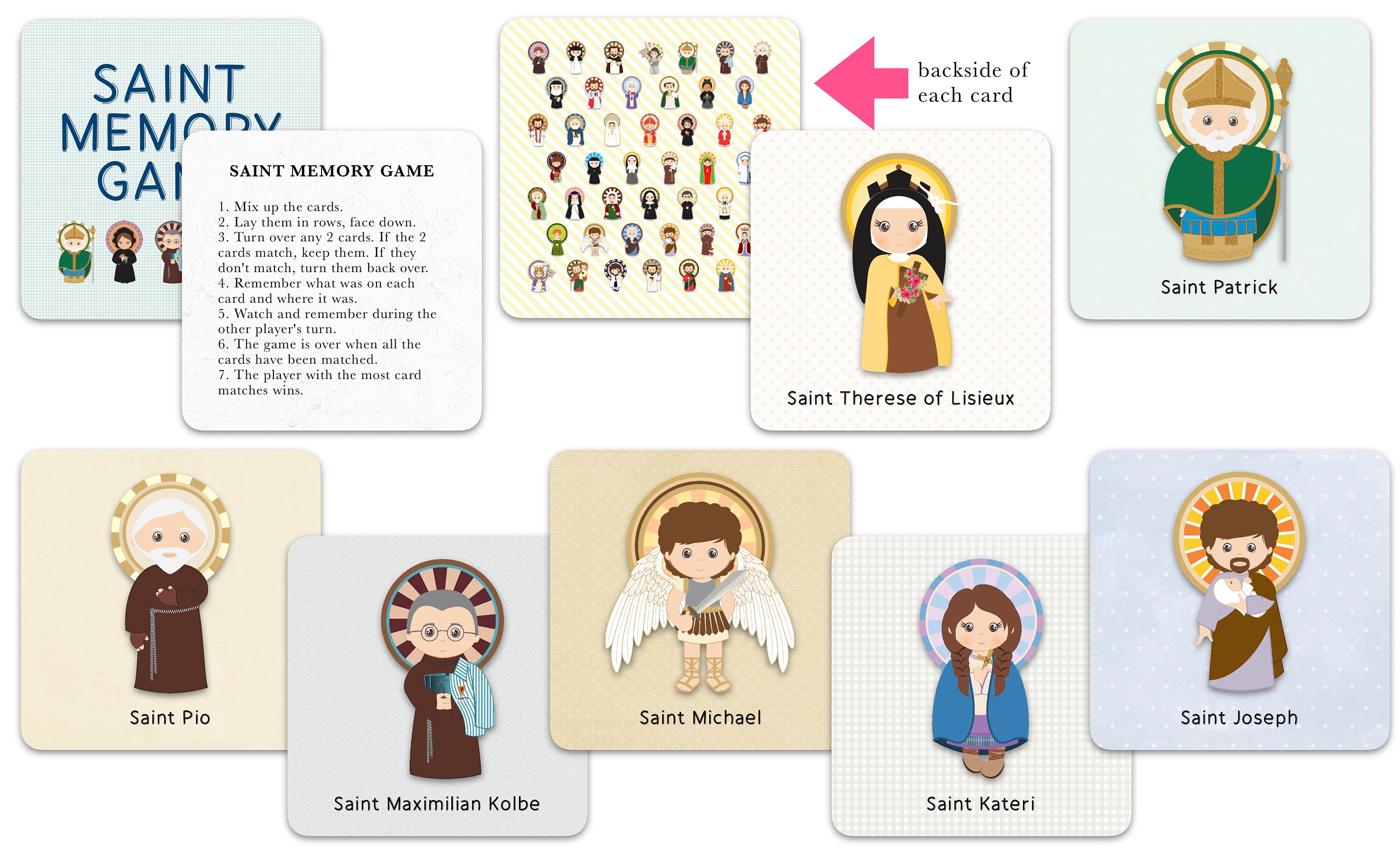 Saint Memory Game Card Set. Set of 20 Saint Memory Cards. - Etsy