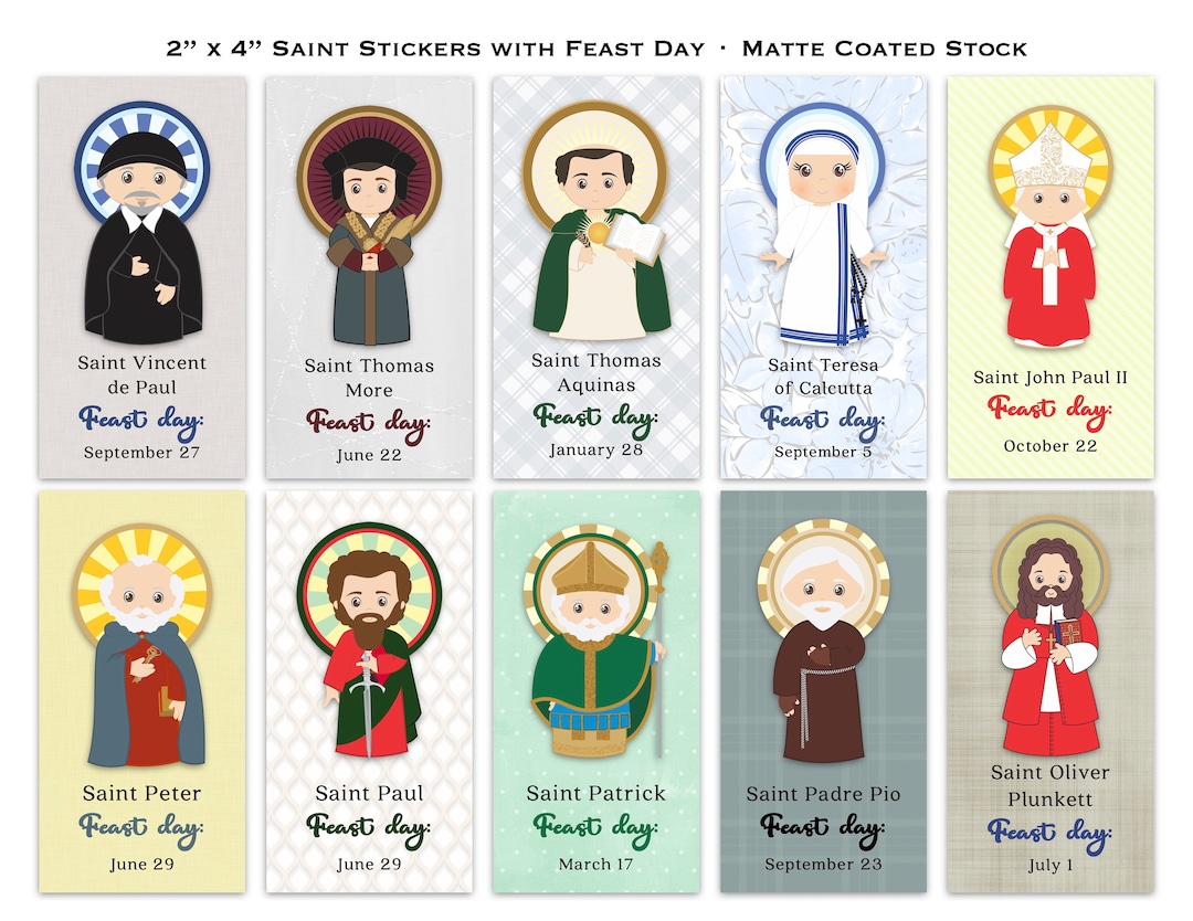 Set of 50 - 2x4" Saint Stickers With Feast Day. Kids Saint Stickers ...