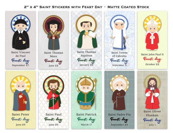 Set of 50 2x4 Saint Stickers With Feast Day. Kids | Etsy