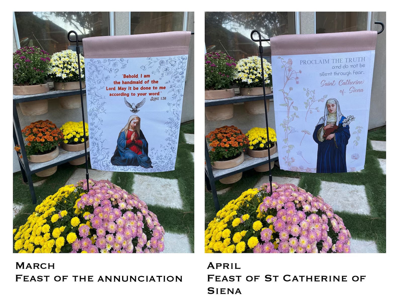 Set of 12 Catholic Garden Flags. Our Lady and Saint Themed Garden Flag ...