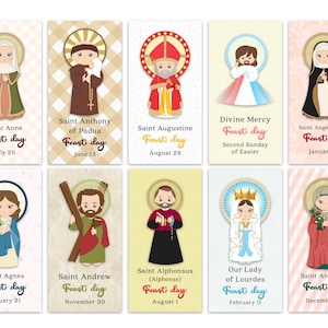 Set of 50 - 2x4" Saint Stickers With Feast Day. Kids Saint Stickers ...
