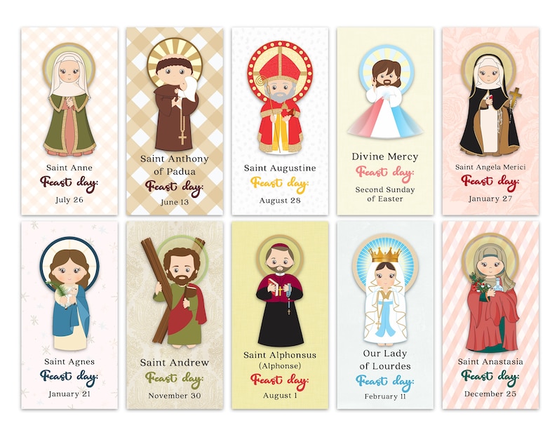 Set of 50 - 2x4" Saint Stickers With Feast Day. Kids Saint Stickers ...