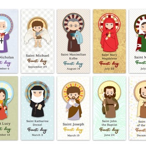 Set of 50 - 2x4" Saint Stickers With Feast Day. Kids Saint Stickers ...