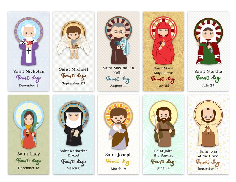 Set of 50 2x4 Saint Stickers With Feast Day. Kids - Etsy