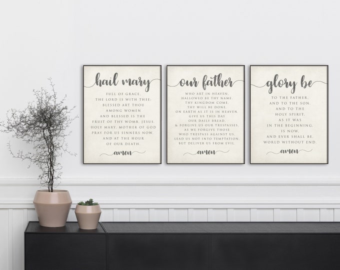Our Father, Hail Mary, & Glory Be, Printable 3-prayer Pack, DIY Catholic Prayer Decor, Baptism ...