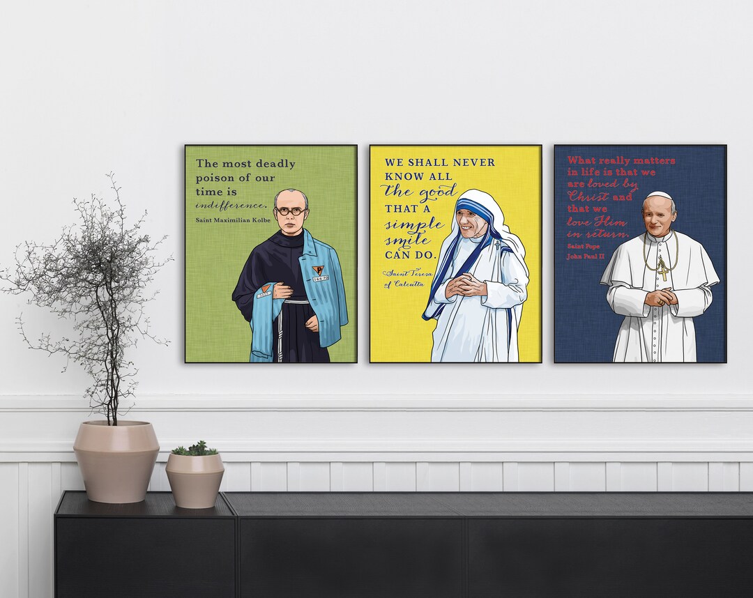 Set of 1, 2 or 3 Modern Day Saint Prints. Mother Teresa, John Paul II ...