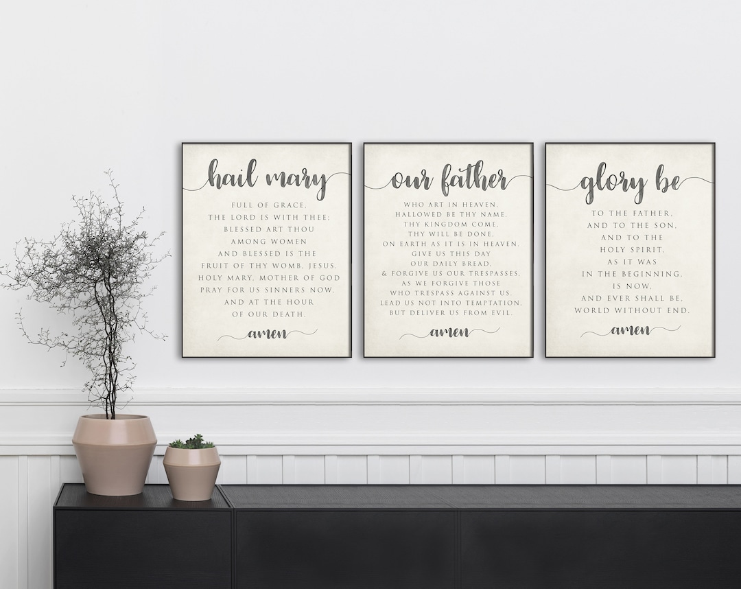 Prayer Print Set. Our Father, Hail Mary, Glory Be and Angel of God Art ...