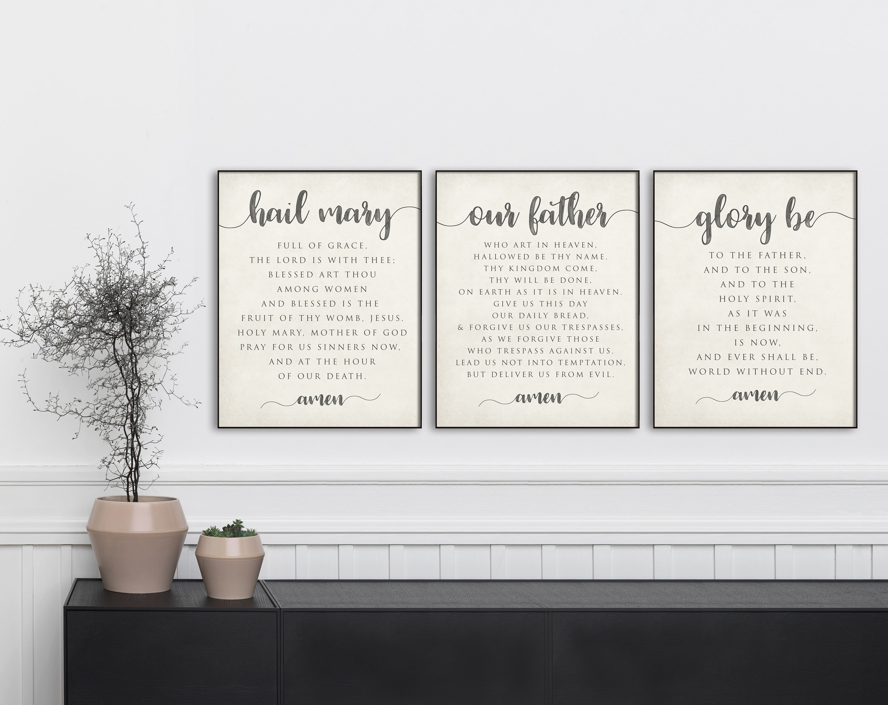 Prayer Print Set. Our Father, Hail Mary, Glory Be and Angel of God Art ...