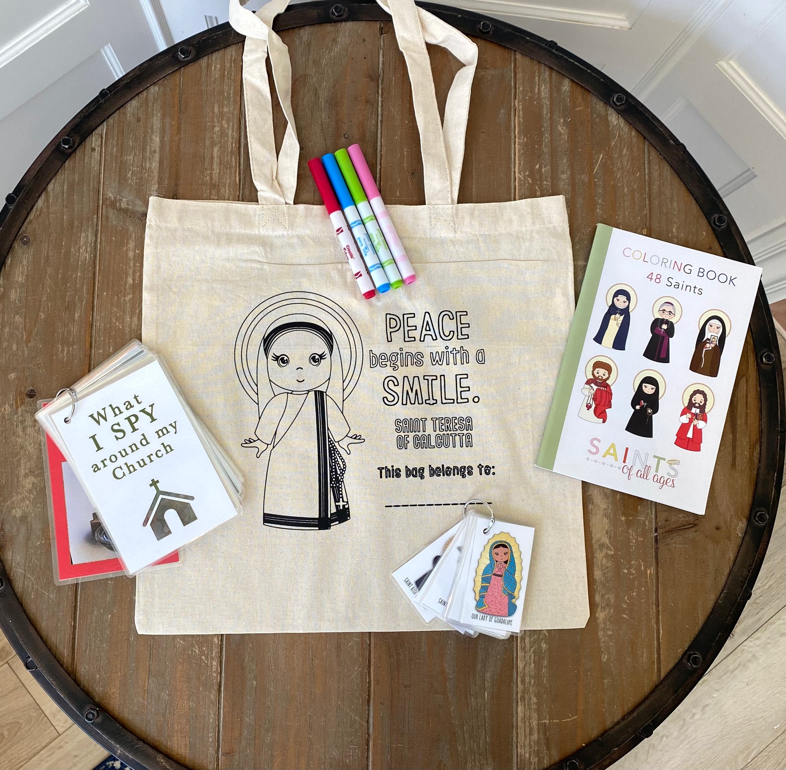 Mass Bag With Kids Coloring Tote Bag. Peace Begins With a Smile Canvas ...