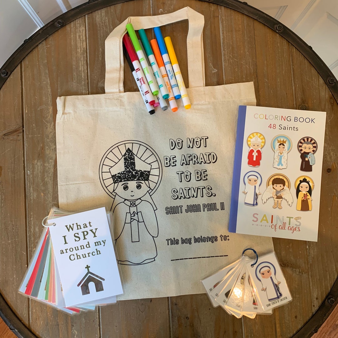 Mass Bag With Kids Coloring Tote Bag. Do Not Be Afraid to Be Saints ...