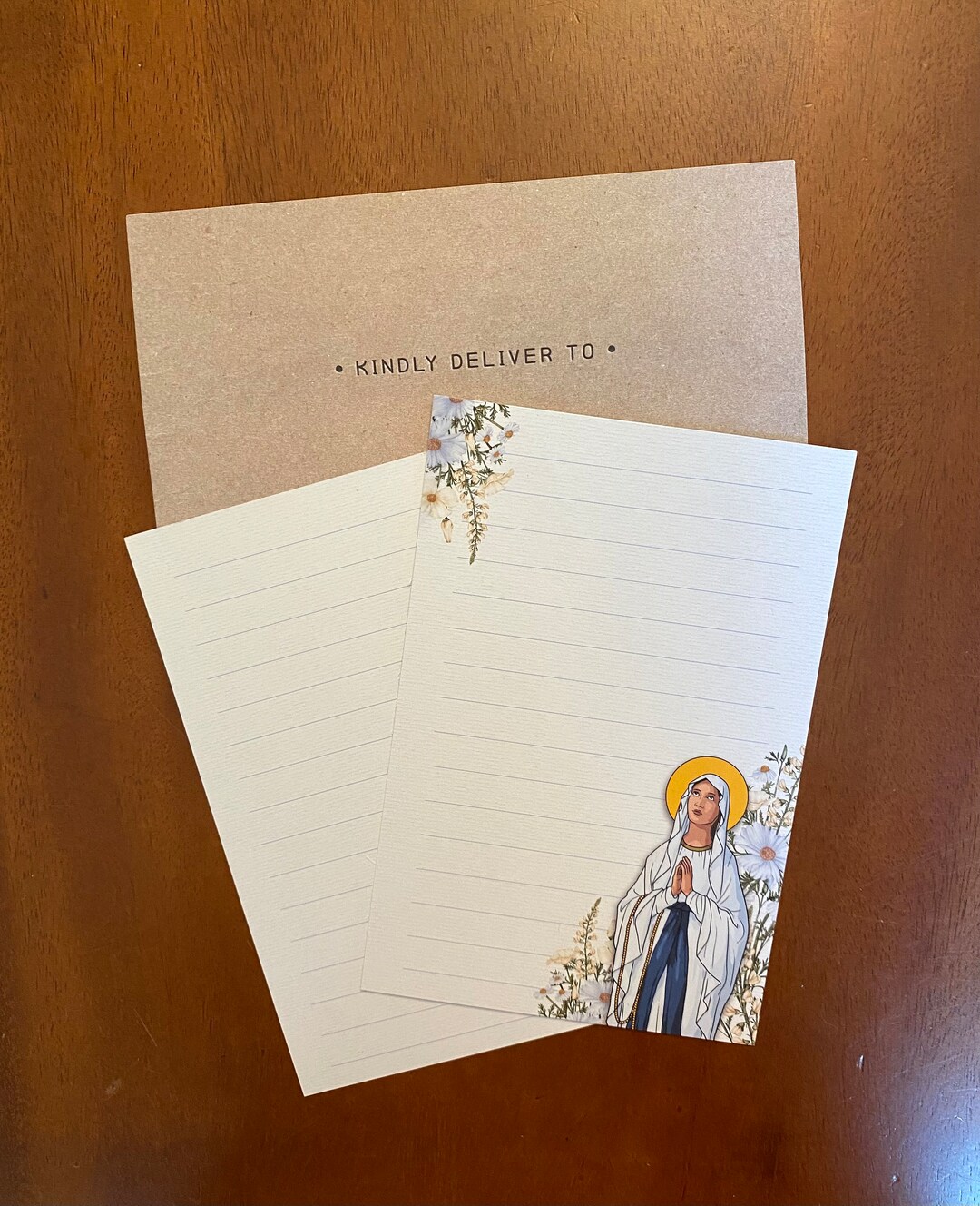 Our Lady of Lourdes Note Cards and Saint Envelopes. Mother Mary Flat ...