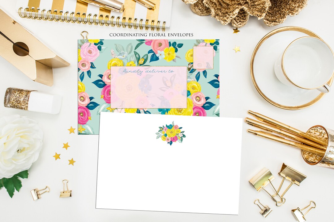 Preppy Floral Note Cards With Floral Envelopes. Bridal or Baby Shower ...