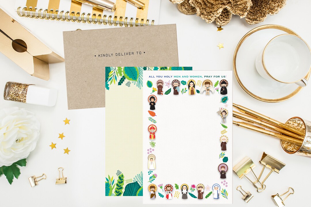 Children's Saint Note Cards and Saint Envelopes. Pray for Us Flat Cards ...