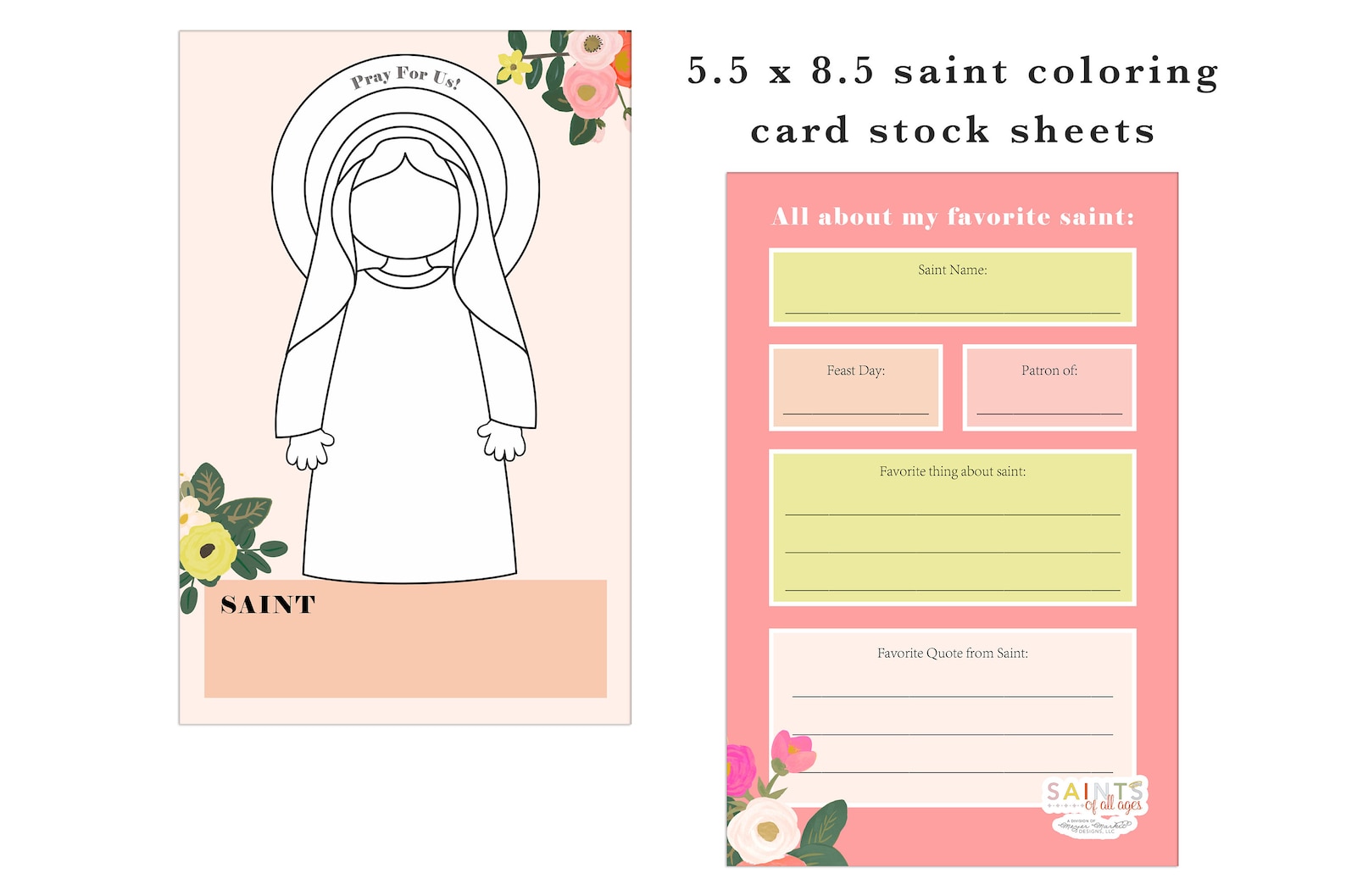 All About My Favorite Saint Coloring Postcards. Saint Postcard Set ...