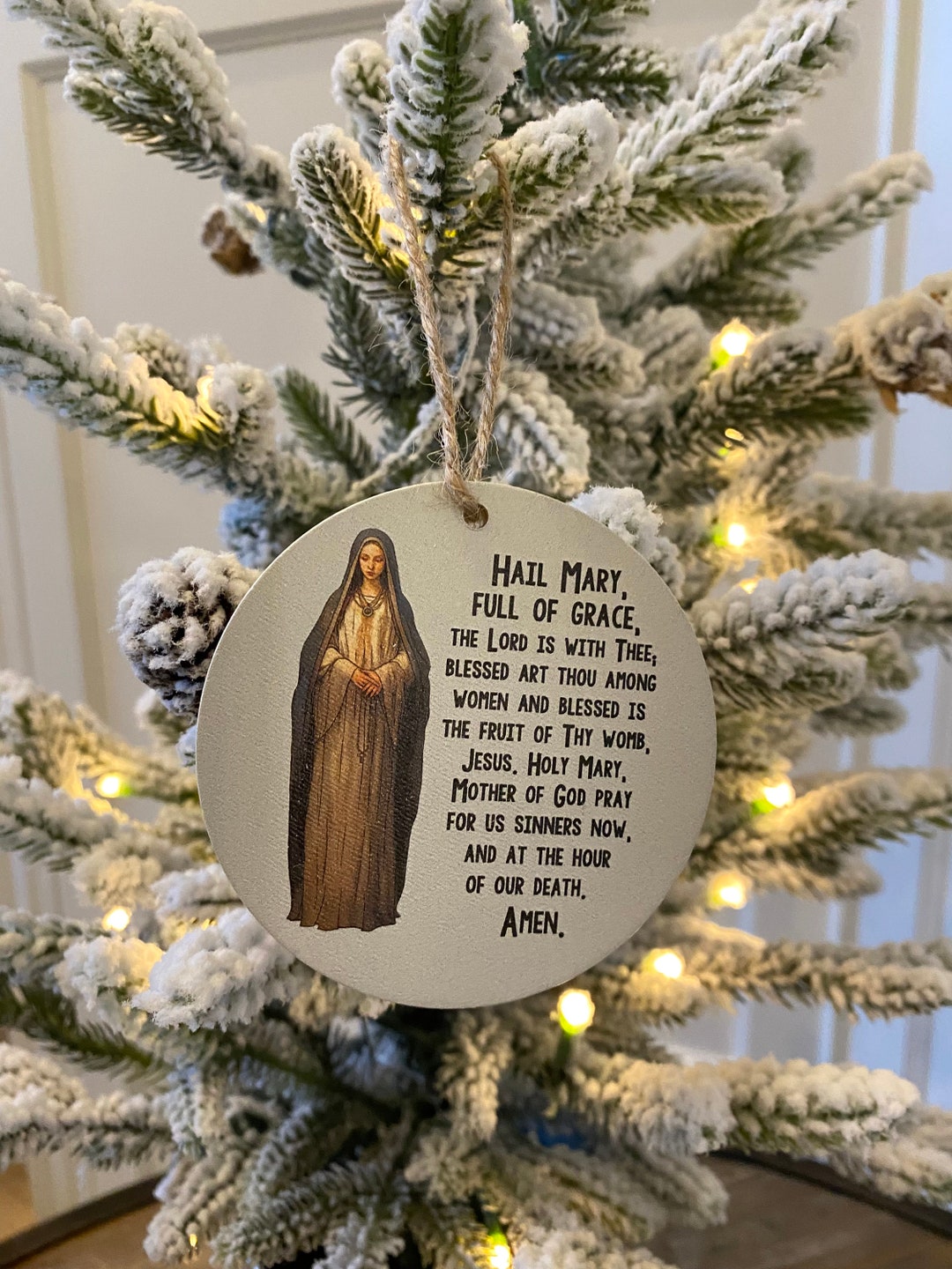 Hail Mary Prayer Wooden Christmas Ornament. Baptism Gift. Mary Ornament ...
