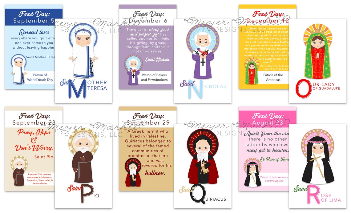 A to Z Saint Cards. Set of 26 A to Z Kids Saint Cards. First Communion ...