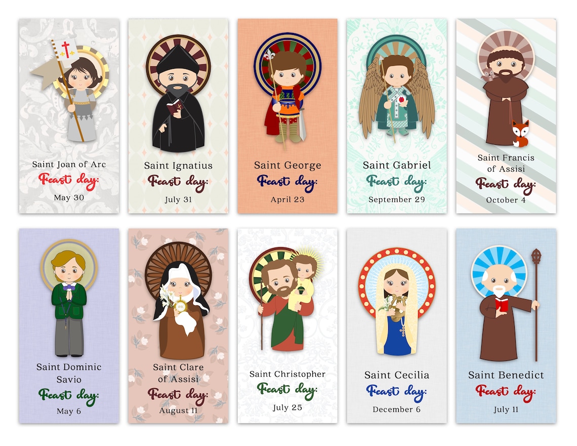 Set of 50 2x4 Saint Stickers With Feast Day. Kids - Etsy