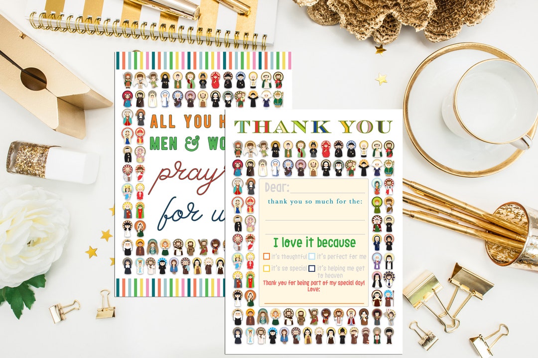 First Communion Thank You Note Cards. Catholic Saints Note Card. Pre ...