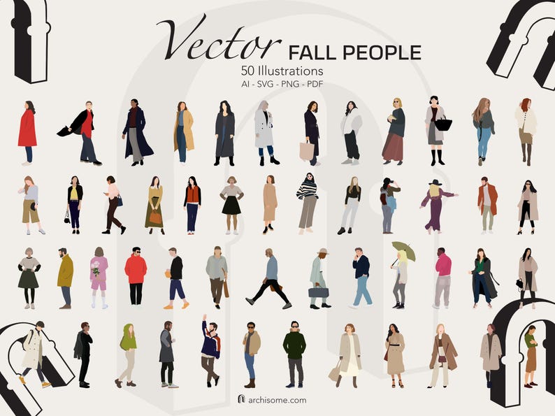 Flat Vector Standing Fall People Clipart 1, AI SVG PNG Pdf, Cutout ...