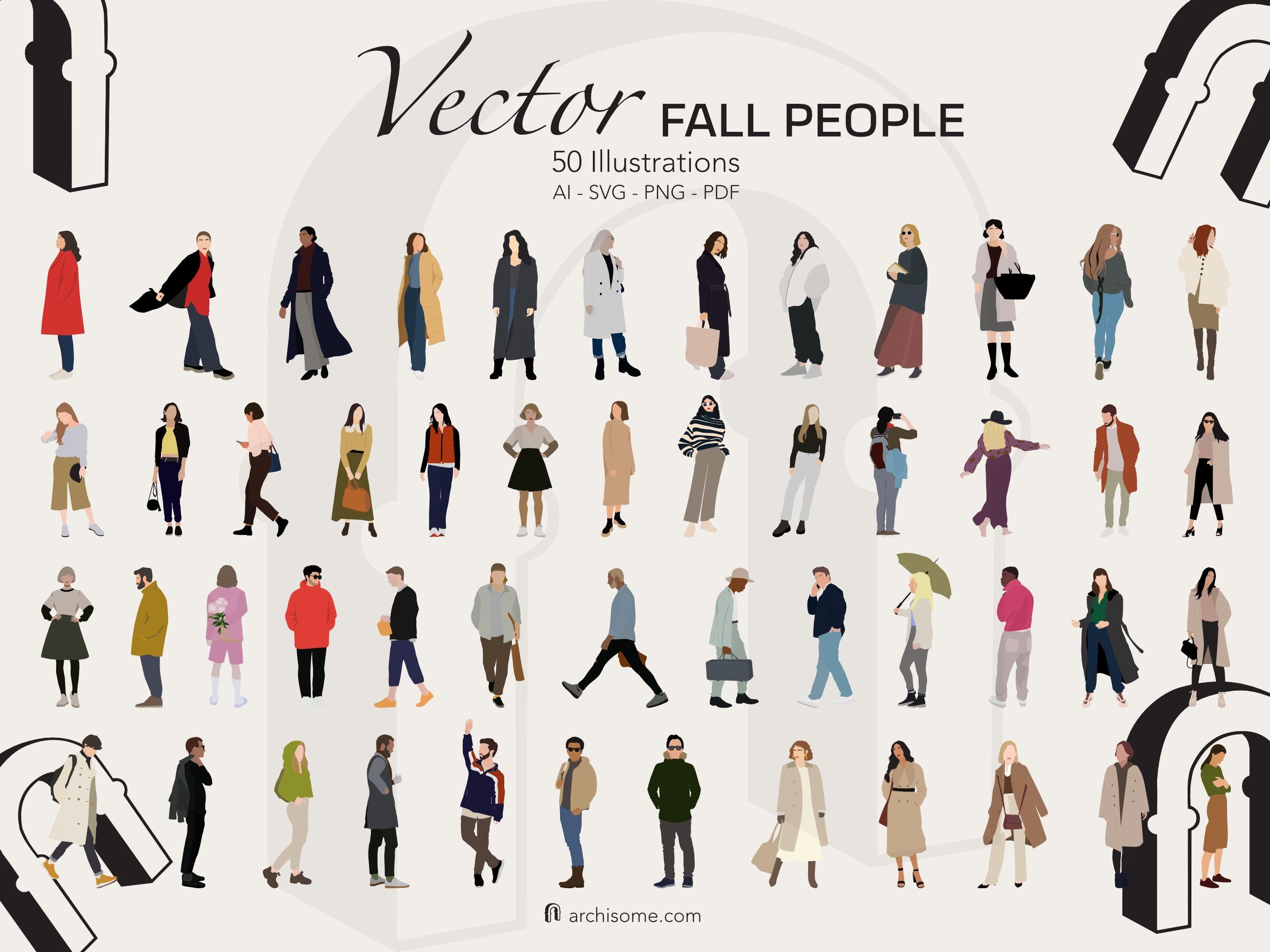 Flat Vector Standing Fall People Clipart 1, AI SVG PNG Pdf, Cutout ...