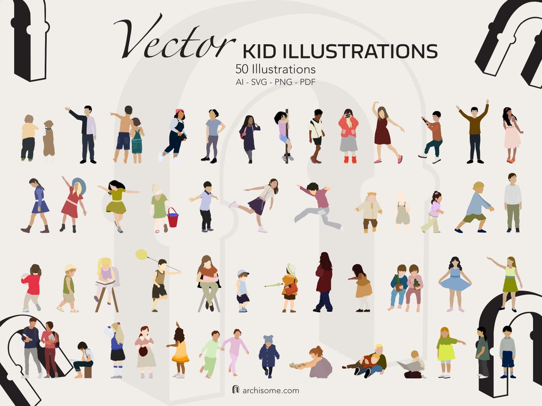 Flat Vector Kids Clipart, SVG AI PNG Pdf, Cutout Children Illustrations ...