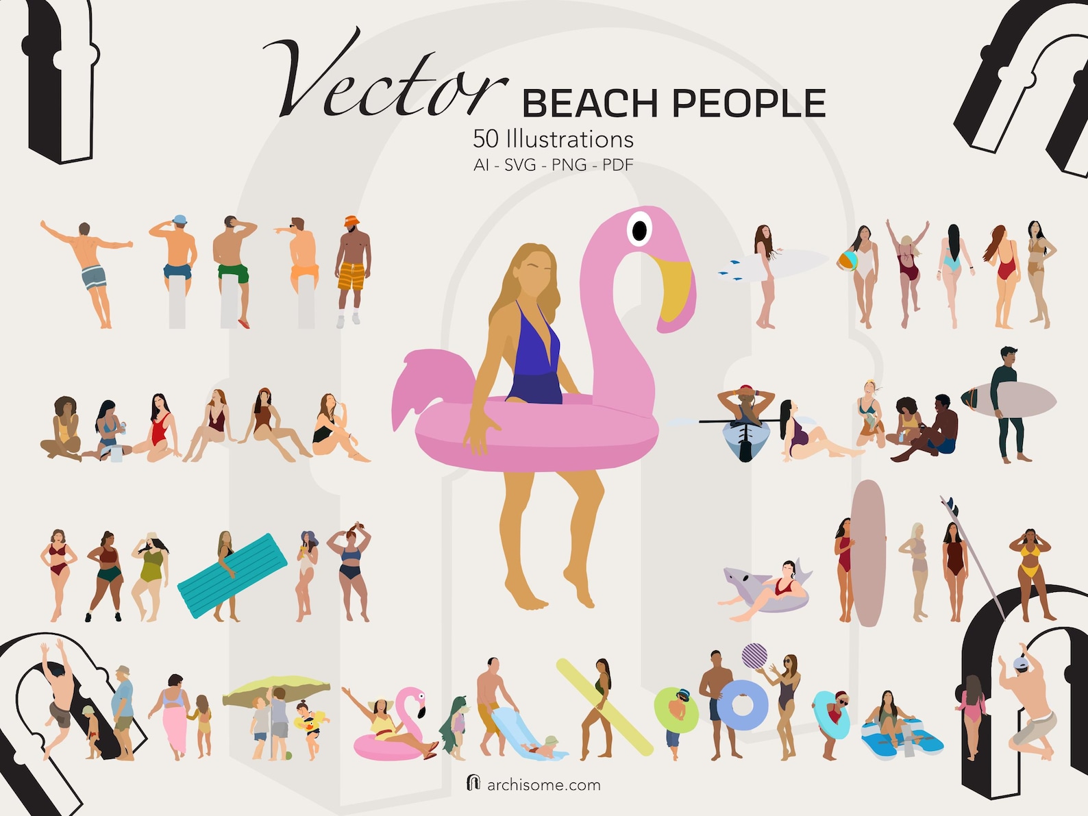 Flat Vector Beach People Clipart, SVG AI PNG Pdf, Cutout People ...