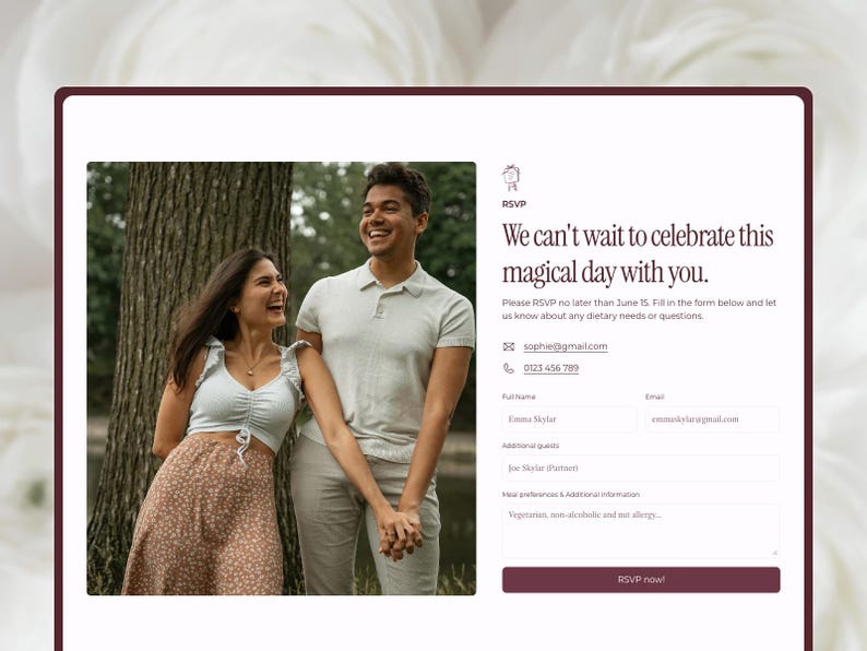 Elegant Wedding Invitation Website Template | RSVP Form, Customizable ...