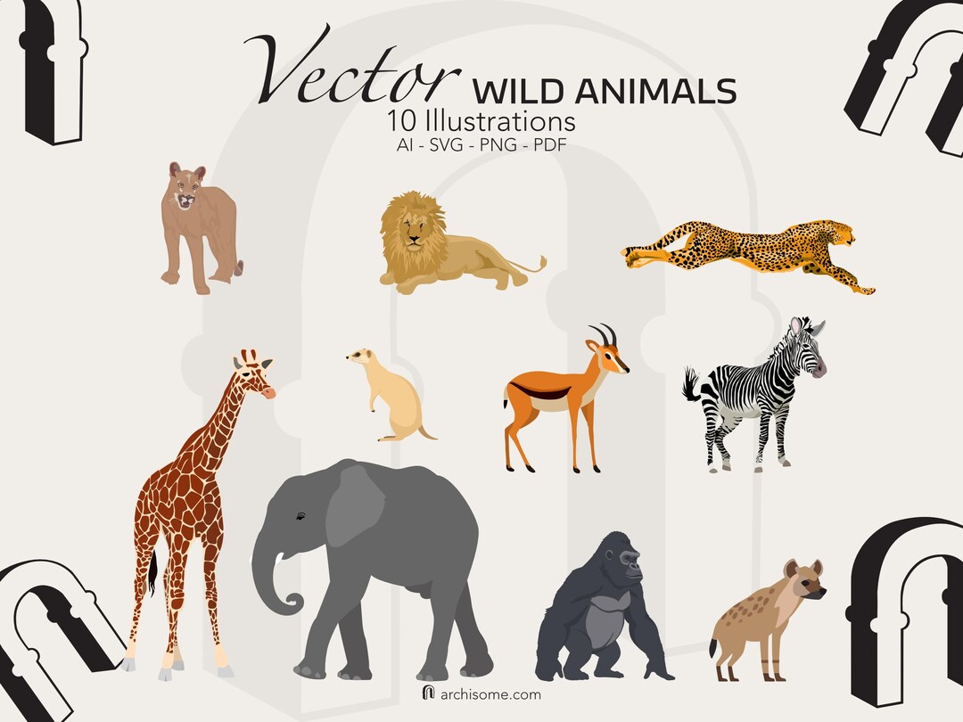Flat Vector Wild Safari Animals Clipart, Svg-ai-png-pdf, Animal ...
