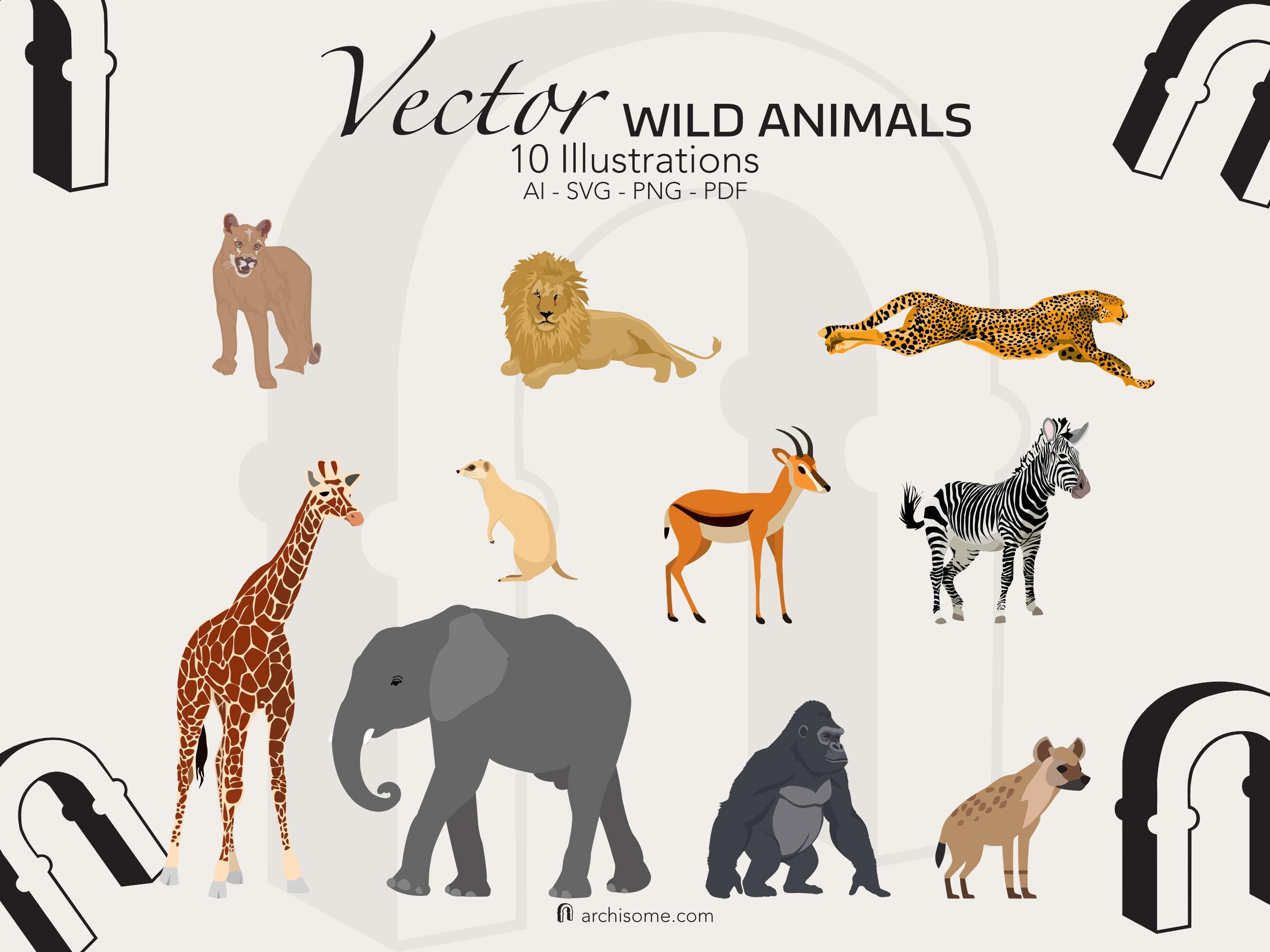 Flat Vector Wild Safari Animals Clipart, Svg-ai-png-pdf, Animal ...
